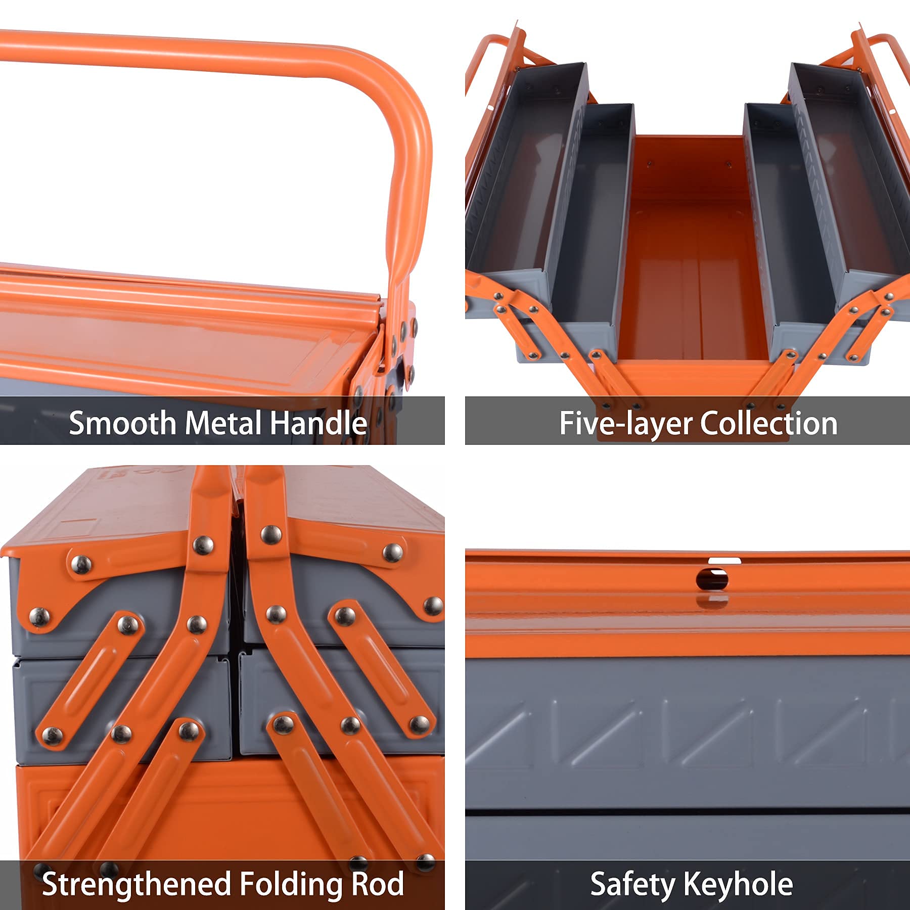 EZPHIX Cantilever Metal Tool Box, Portable 5-Tray Steel Tool Chest Cabinet,orange