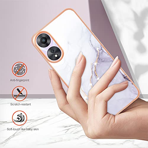 NVWA Compatible with Oppo A78 A58 Case Slim, TPU IMD Personalized White Marble Series Slim Phone Cases Shockproof Back Protective Cover Ring Holder
