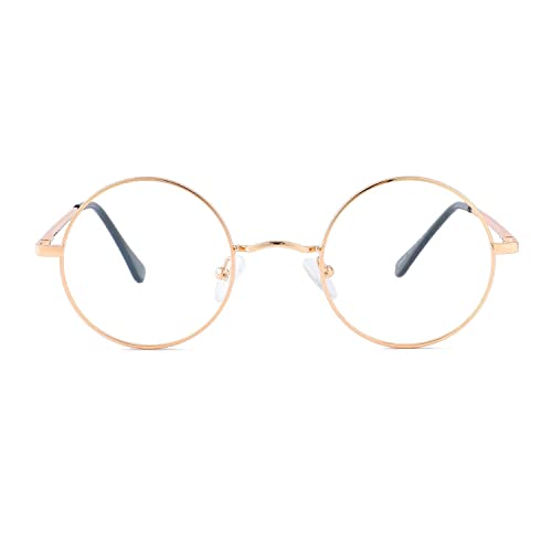 EYLRIM Small Round Clear Lens Glasses for Women Men Circle Metal Frame Eyeglasses(B1 Gold)