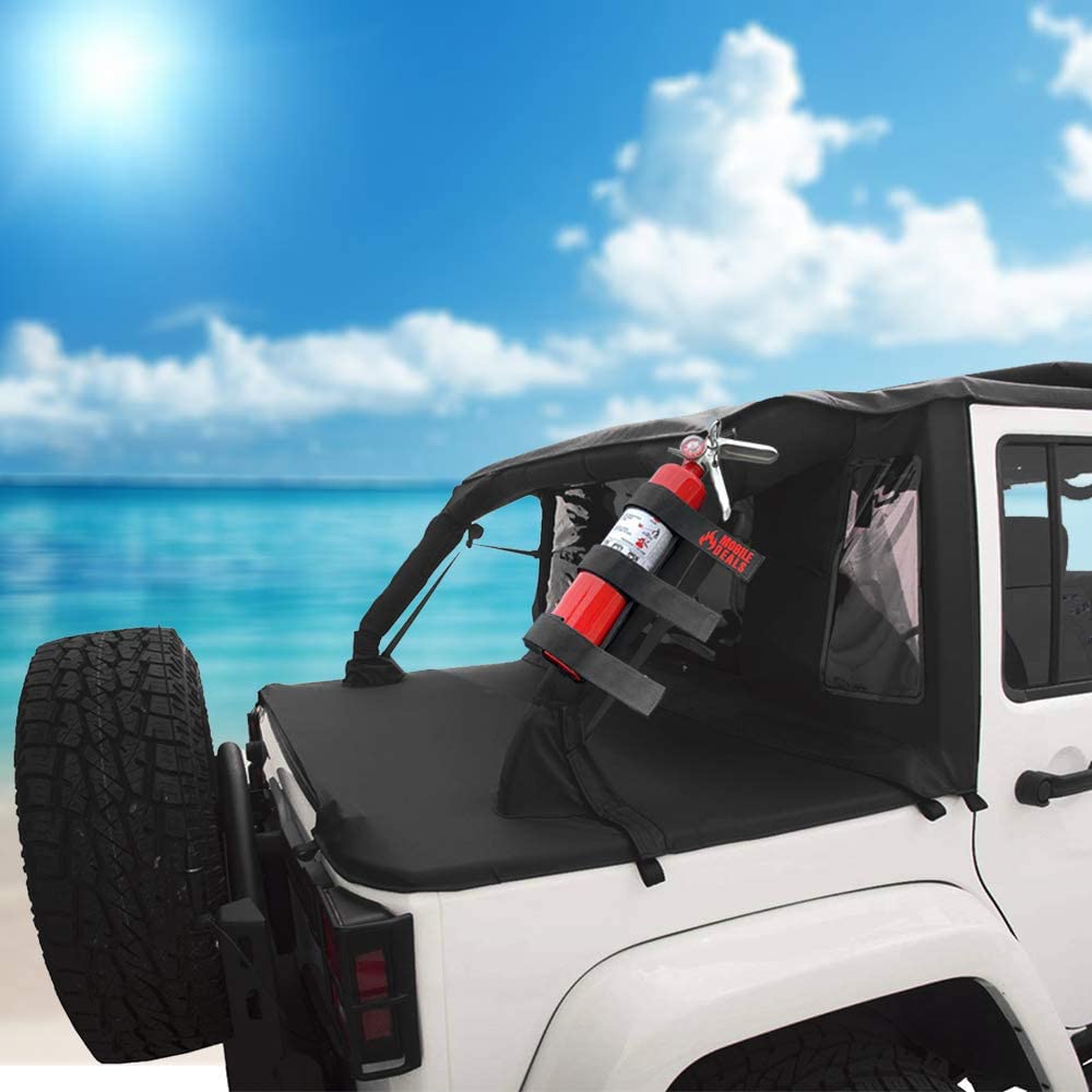 Dry Chemical 2.5 Pounds lbs Fire Extinguisher with Vehicle Bracket and Mobile Deals Adjustable Roll Bar Holder Mount Compatible with Jeep Wrangler Unlimited, CJ, JK, TJ - Durable Strap