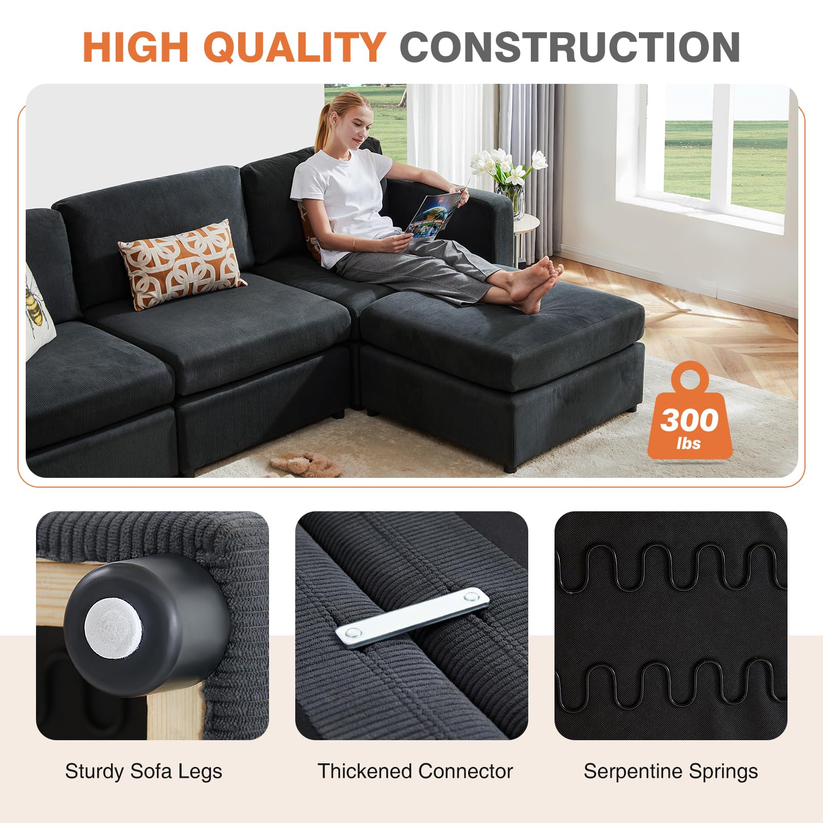 Sweetcrispy Convertible Sectional Couch Sofa Bed Sectional Couches for Living Room, 8-Seat Comfy Sleeper Sofa Modern Couch Bed Modular Sectional Sofa Set, U Shaped Couch for Living Room