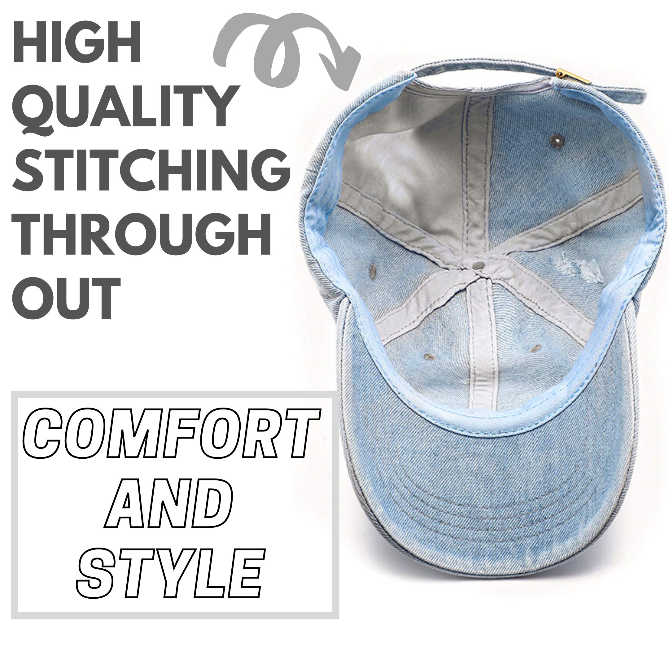 Distressed Jean Hat, Light Acid Washed Denim, Adjustable Clip for Universal Fit
