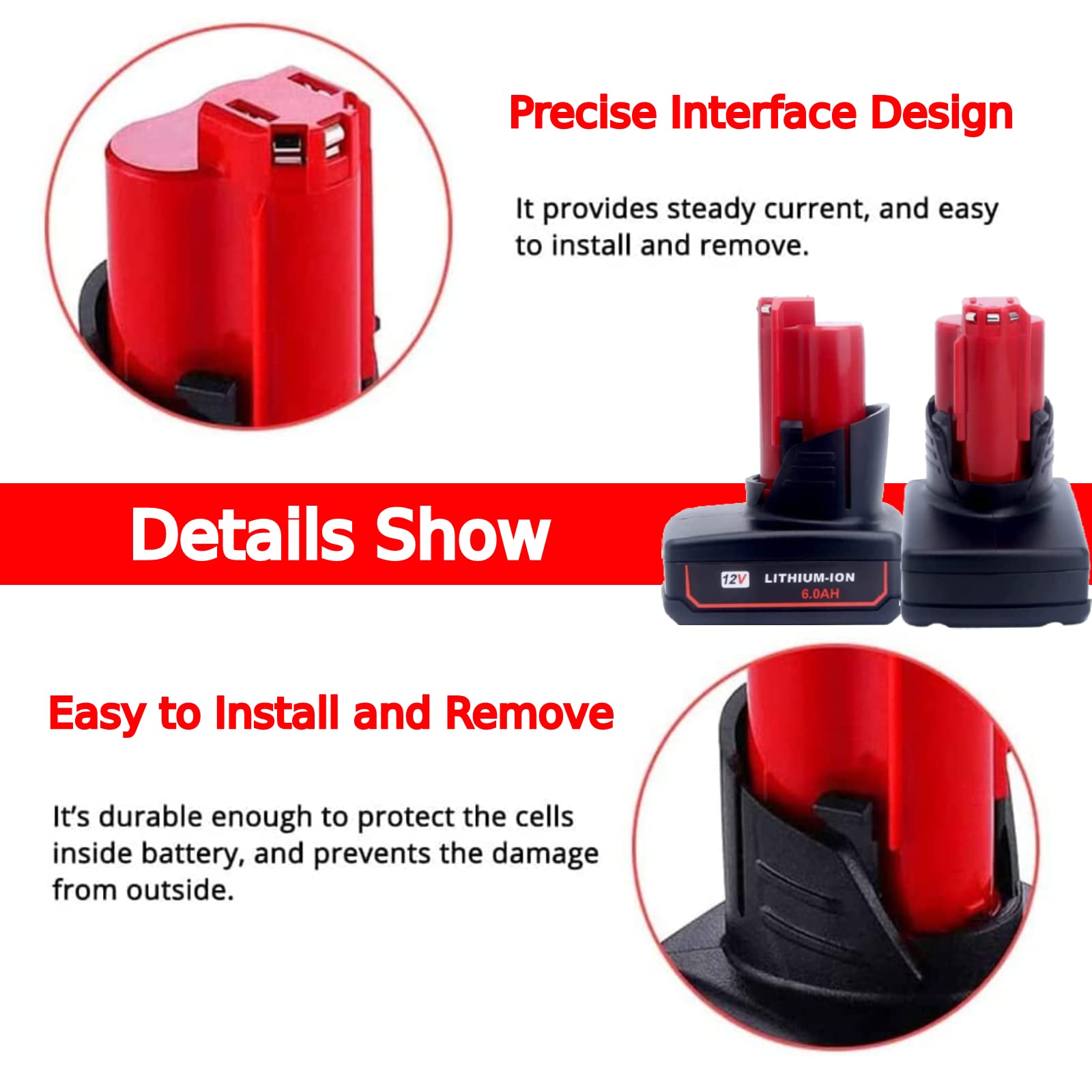 Epowon 2 Packs 3000mAh Replacement 48-11-2420 M12 Lithium-ion Battery for Milwaukee 12V Battery 48-11-2401 48-11-2440 48-11-2411 XC Cordless Power Tools
