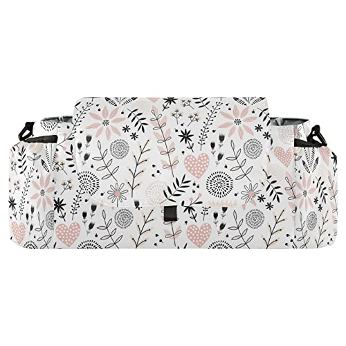 Kigai Twigs Wildflowers Baby Stroller Organizer with Cup Holders, Secure Hooks Accessories Adjustable Strap Stroller Bag for Bottle, Diaper, Phone, Toys, Baby Items