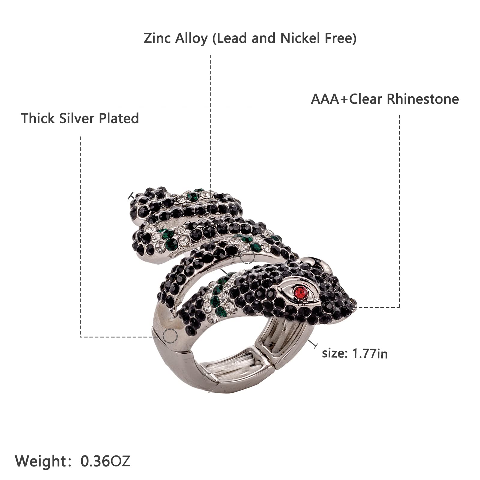 Ecesha Spiral Wrap Crystal Snake Vintage Chunky Cluster Rhinestone Stretch Statement Cocktail Rings for Women (Red)