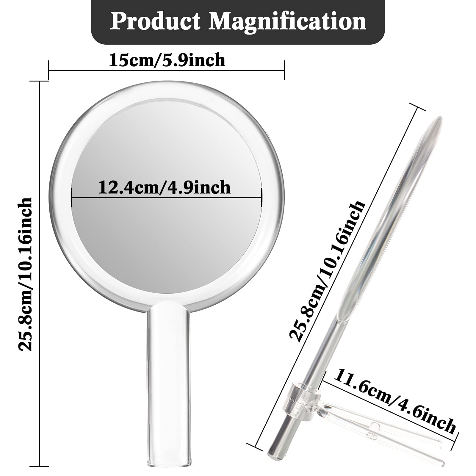 MILEDUO Double-Sided Handheld Mirror with Stand 1X/10X Magnifying Mirror with Handle Clear Adjustable Handheld Mirror Round Makeup Hand Mirror for Women Girls Makeup Tools Home Travel Use 2 pcs