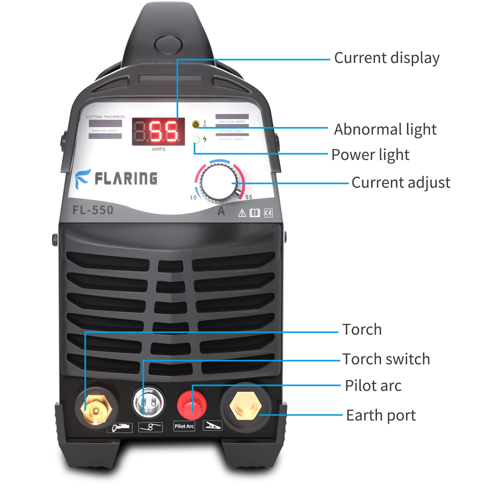 FLARING Plasma Cutter Non Touch 50 AMP 220V FL550 1/2'' Clean Cut Max 18MM IGBT High Frequency Inverter Plasma Cutting Machine 3 Year Warranty