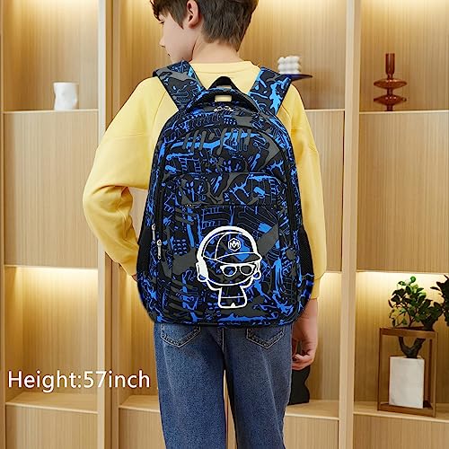 LEDAOU Backpack for Teen Boys School Bags Kids Bookbags Set School Backpack with Lunch Box and Pencil Case (Graffiti Blue)