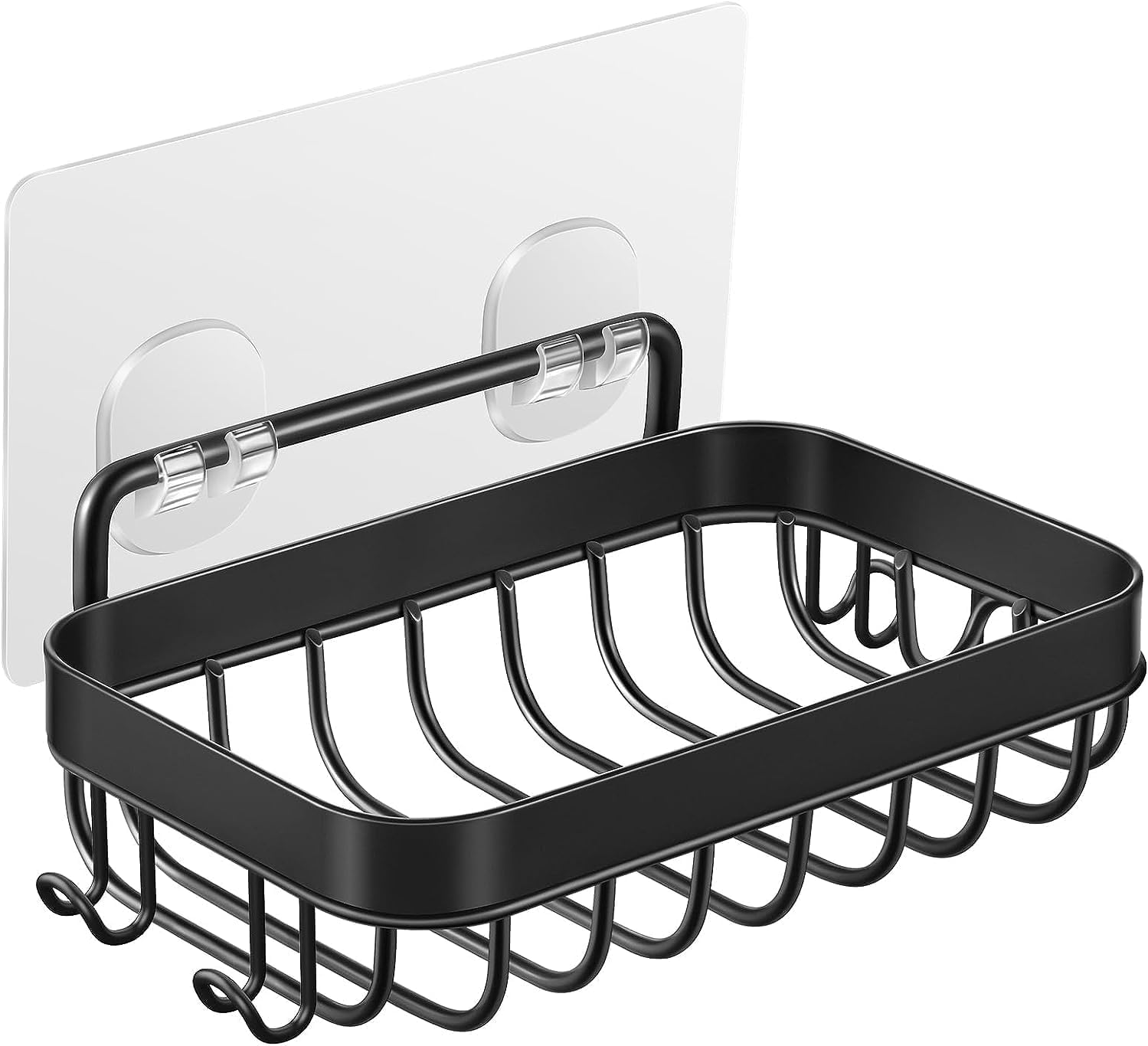 Soap Dish Holder for Shower Wall, 304 Stainless Steel Bar Soap Holder with Hooks for Bathroom, Sponge Holder for Kitchen Sink-Powerful Adhesive No Drilling