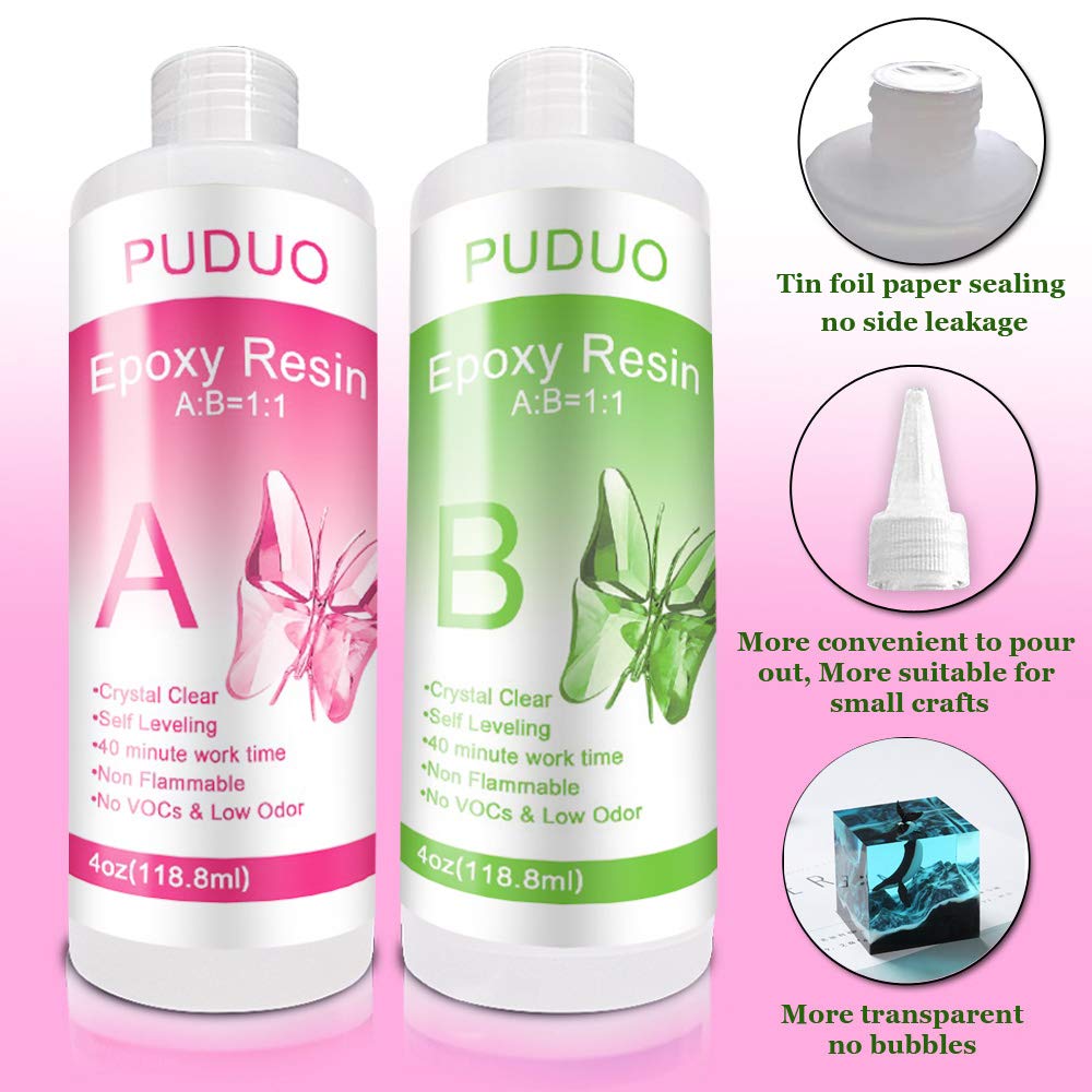 Epoxy-Resin-Kit for Jewelry, Art, Craft 8oz Including 4OZ Resin and 4OZ Hardener, 2 Part Crystal Clear Casting Resin with Bonus 1 Pair Dropper