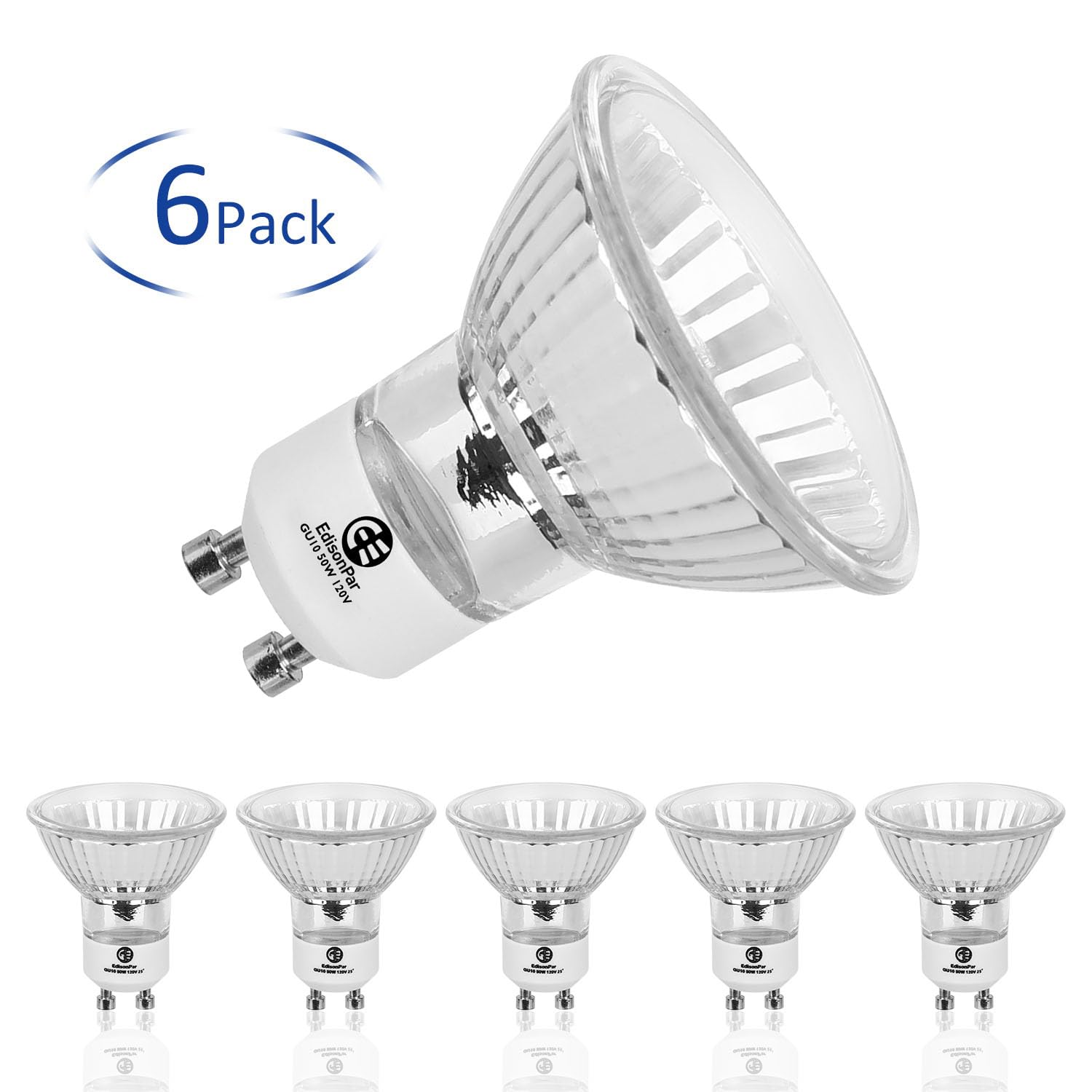 EdisonPar GU10 Halogen Light Bulbs 6 Pack 50W MR16 2700K 120V Flood Dimmable for Wax Warmer Recessed 3 Way Scentsy