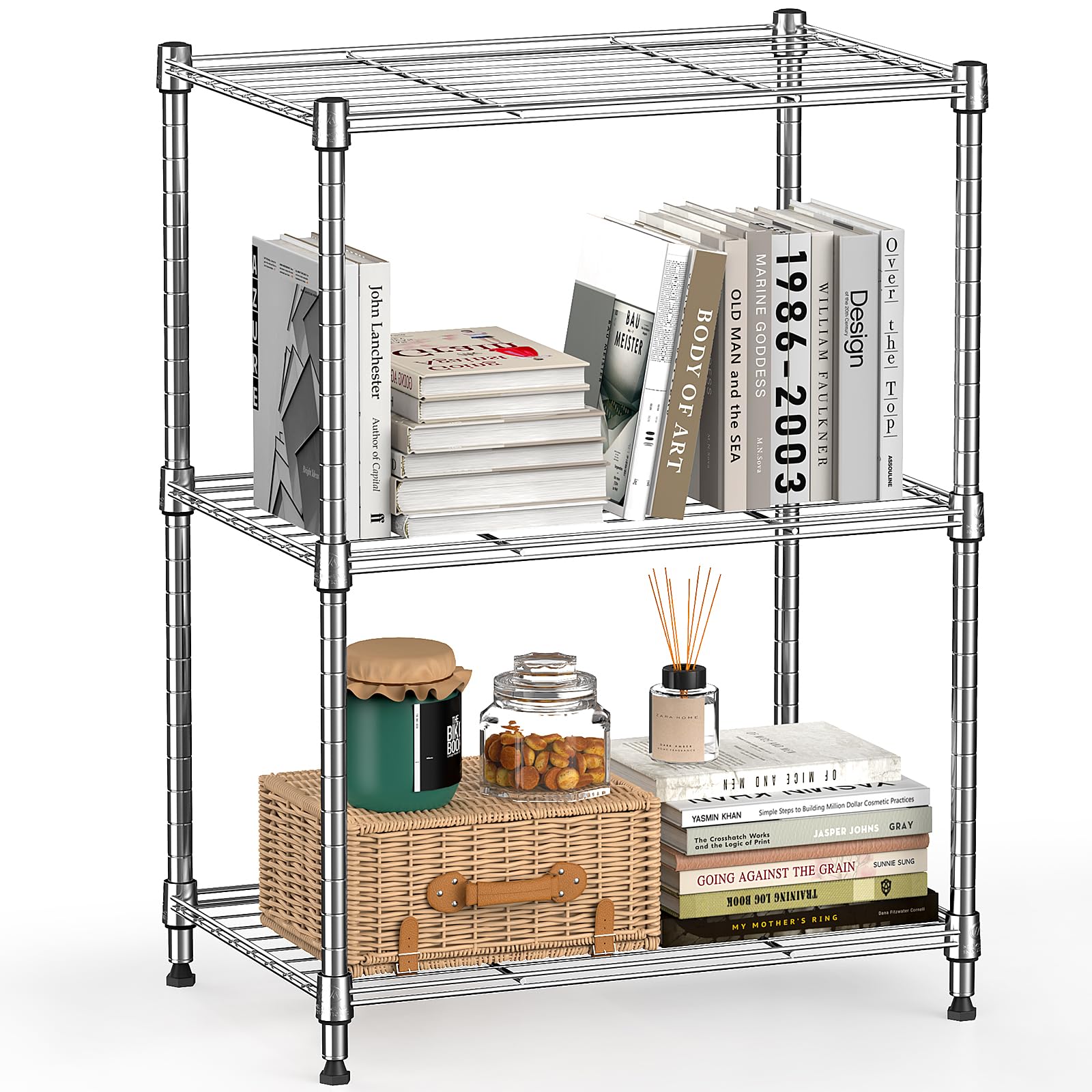 MZG 450 lbs Wire Storage Shelving 3-Tier Utility Shelving Unit Steel Organizer Wire Rack for Home,Kitchen,Office,Chrome(11.8" D x 17.7" W x 26.3" H)