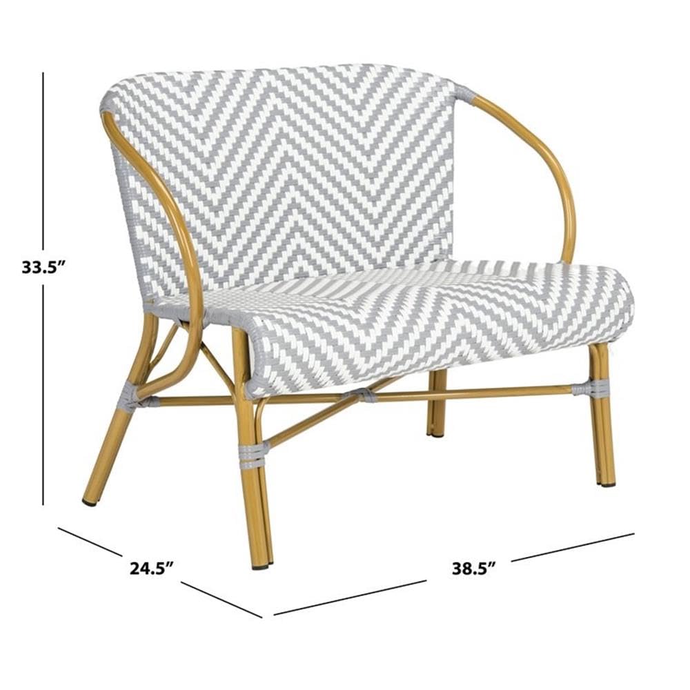 SAFAVIEH PAT4016A Outdoor Collection Dandra Navy and White Herringbone Rattan Settee