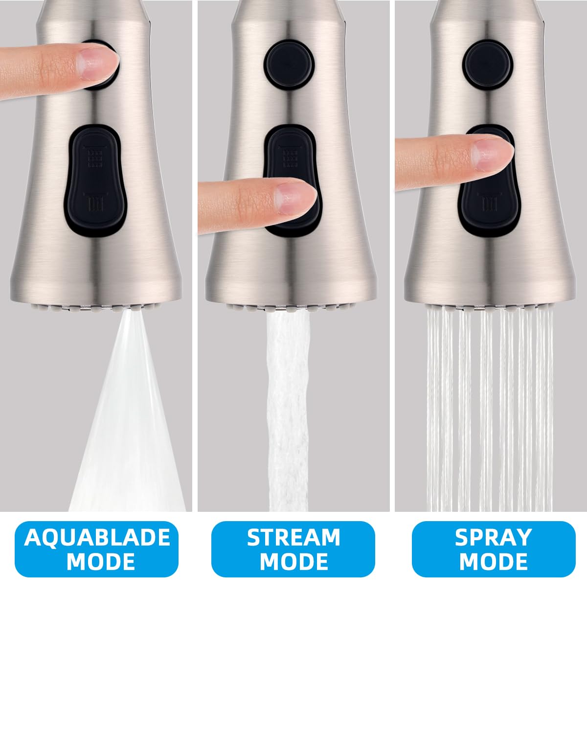 Hibbent Pull Down Kitchen Faucet Head Replacement, 3-Function Kitchen Sink Spray Nozzle with 10 Adapters, Compatible with Moen, American Standard, Delta, Kohler Faucets, Brushed Nickel