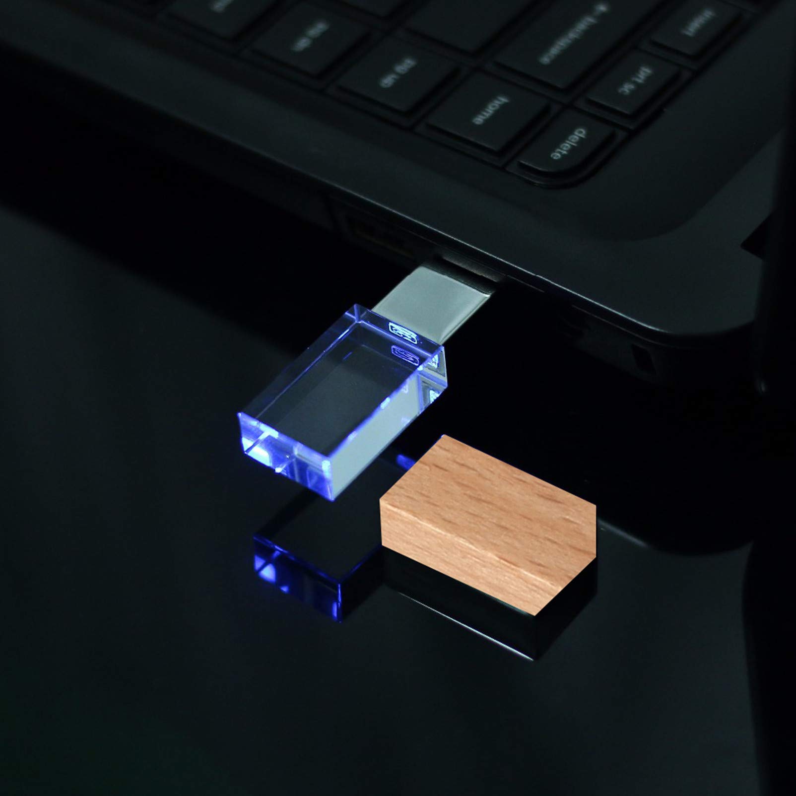 FIRSTMEMORY 32GB USB 2.0 Flash Drive Novelty Wood Crystal Transparent Pen Drive LED Light Memory Stick Thumb Drives Data Storage Pendrive Gifts (32 GB, Crystal & Wood)