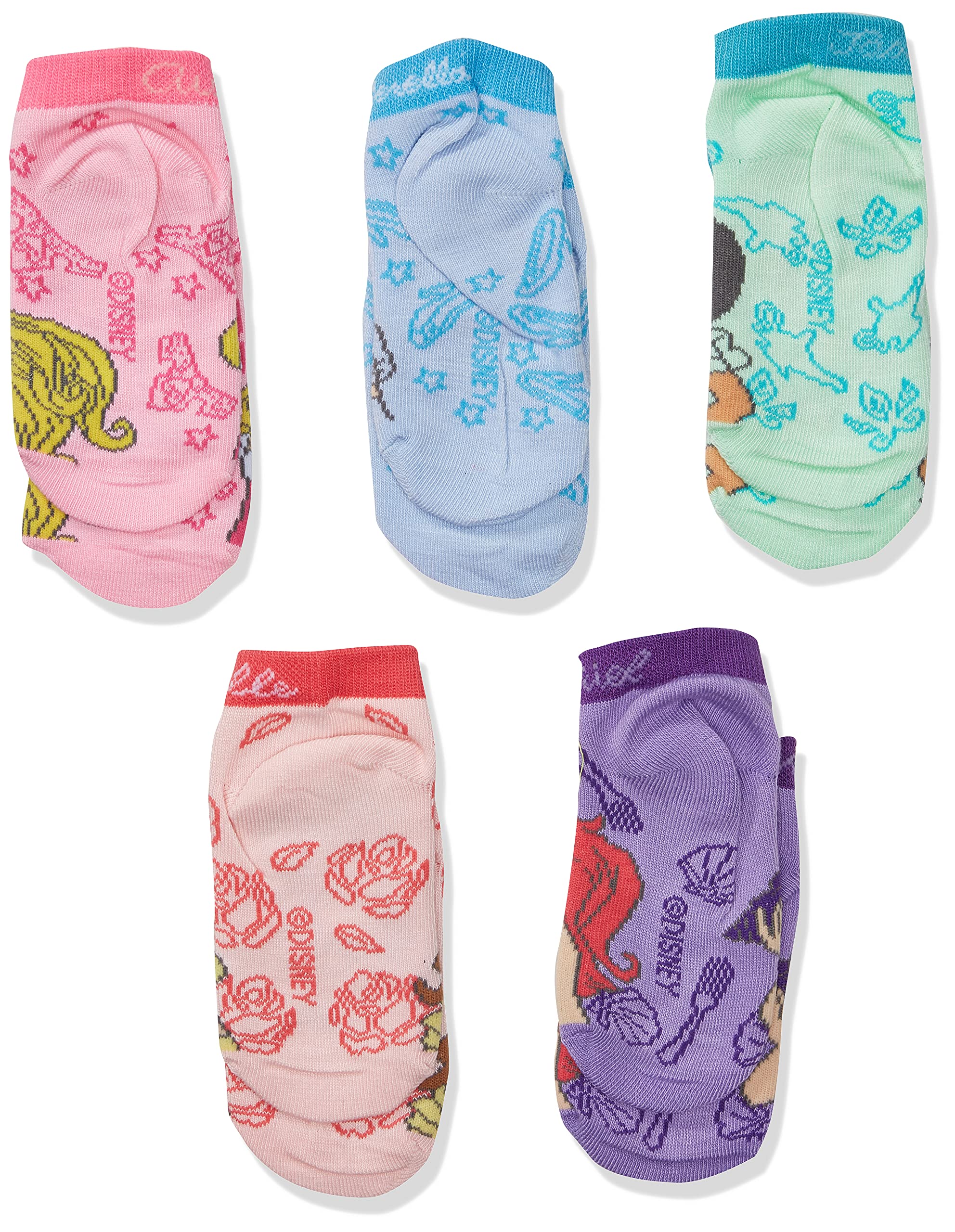 Disney girls Princess 5 Pack Shorty Casual Sock, Multi Princess, Shoe Size 4-8 US
