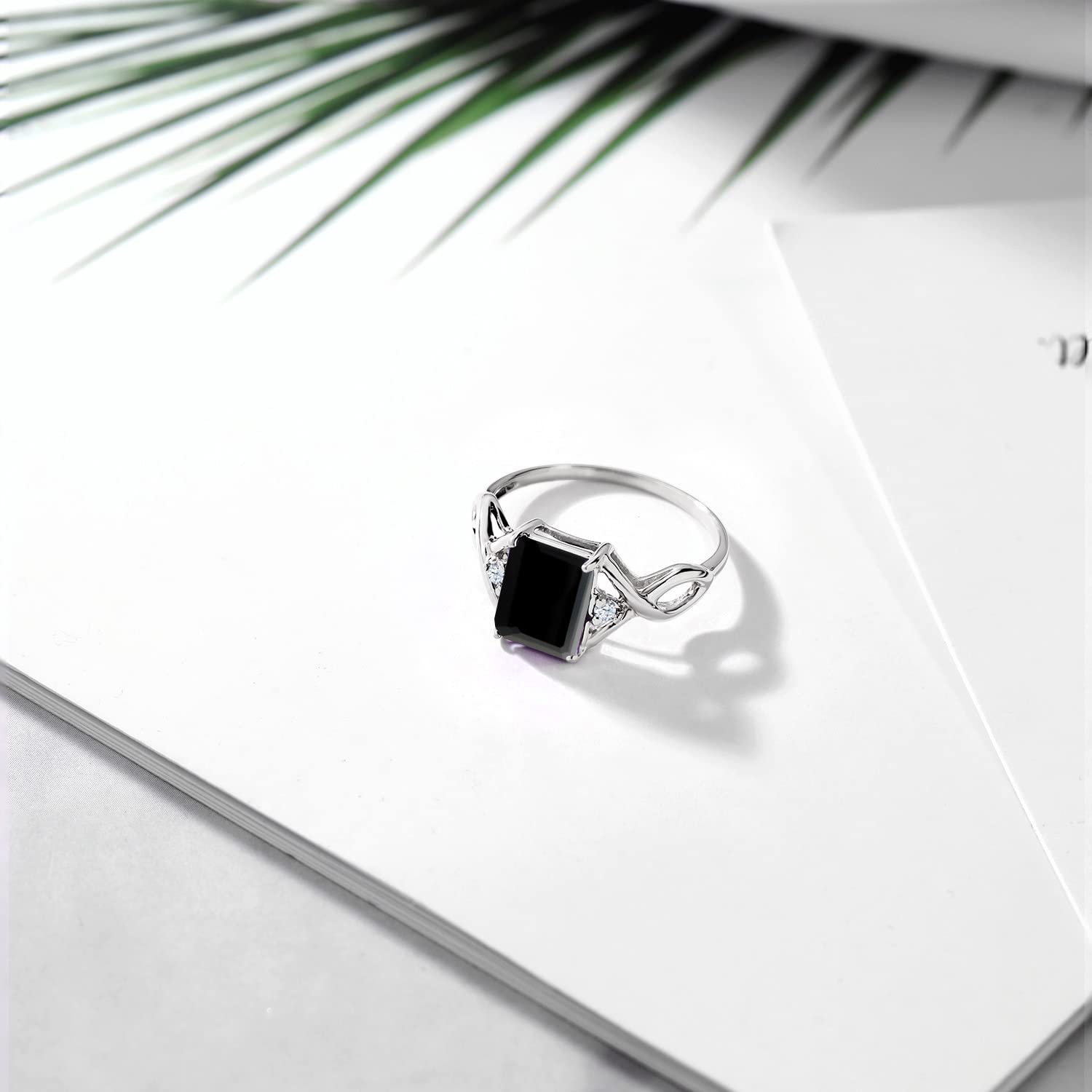 Gem Stone King 925 Sterling Silver Black Onyx and White Moissanite Ring For Women (2.18 Cttw, Gemstone Birthstone, Available In Size 5, 6, 7, 8, 9)