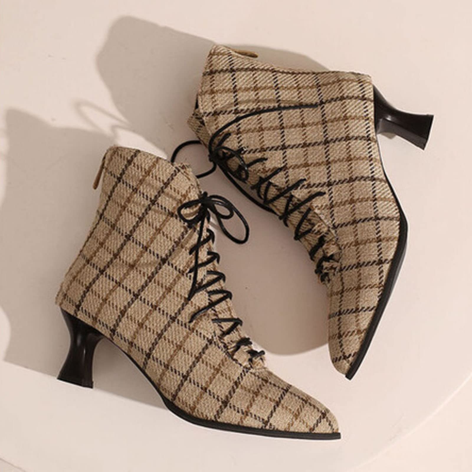 FASDNENDYS White Ankle Boots for Women Women Buckle Strap Ankle BootiesPointed Toe Zipper Heels Dress Jeans Boots High Shoes
