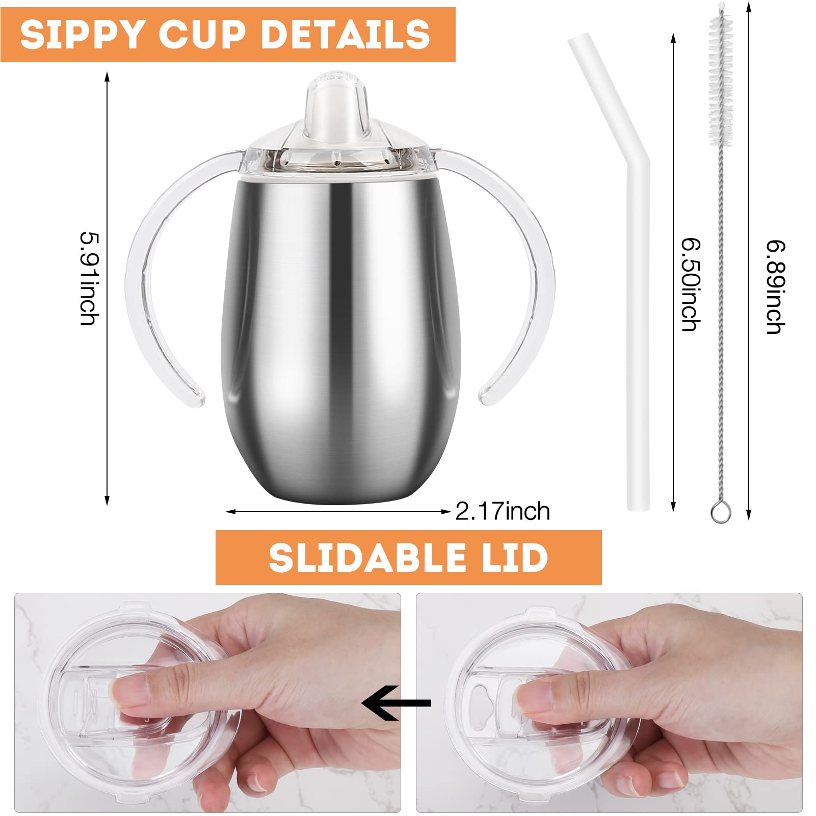Vermida Kids Sippy Cup with Straws and Handles,8oz Spill Proof Insulate Kid Straw Tumbler with Lid,Stainless Steel Straw Toddlers Cup with Lid for School,Outdoor