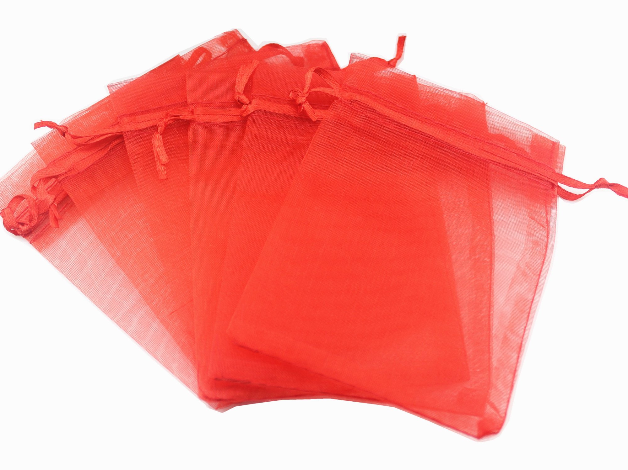 QIANHAILIZZ 8 x 12 Inch 100 pcs Drawstring Bags Organza Fabric Jewelry Gift Pouch Candy Pouch Wedding favors B231 (red)