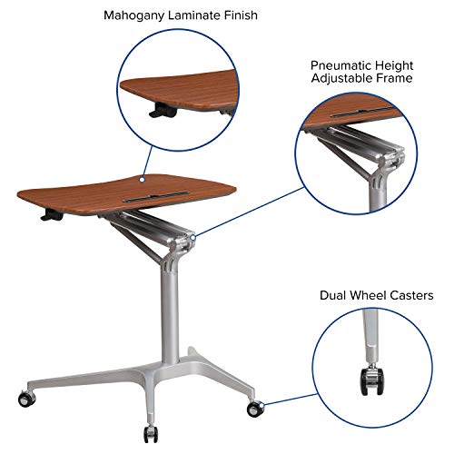 Flash Furniture Gia Mobile Sit-Down, Stand-Up Mahogany Computer Ergonomic Desk with 28.25''W Top (Adjustable Range 29'' - 41'')