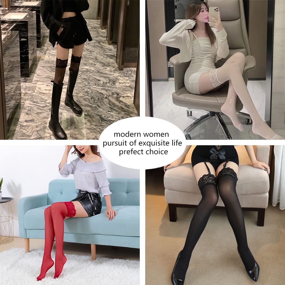 Kikoroco Women's Lace Top Thigh High Stockings Thickened Tiptoe and Anti-skidding Socks