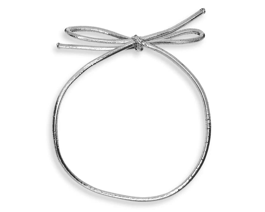 WGH Metallic Stretch Loops with Pre-Tied Bows, Elastic Cord Ribbon, Gift Box Bows, Elastic Ribbon String for Gifts, Box, Craft, Bags - Pack 50 Units (6", Silver)