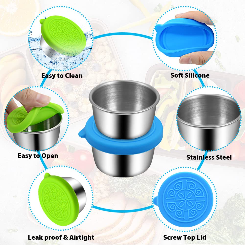 Hydream 8Pack Salad Dressing Containers To Go,1.6 oz Small Condiment Containers with Lids, Stainless Steel Condiment Cup Dipping Sauce Cups Container for Lunch Bento Box Leakproof Silicone Lids
