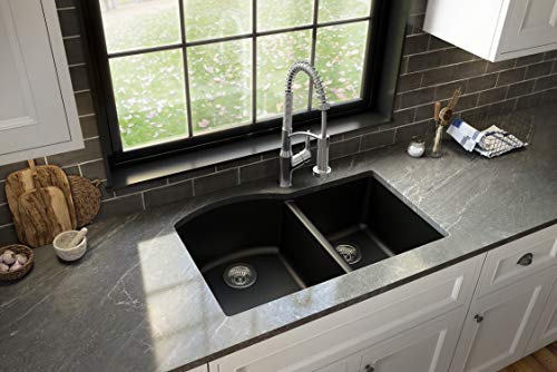Karran QU-610 Undermount Quartz Composite 32 in. 60/40 Double Bowl Kitchen Sink in Black
