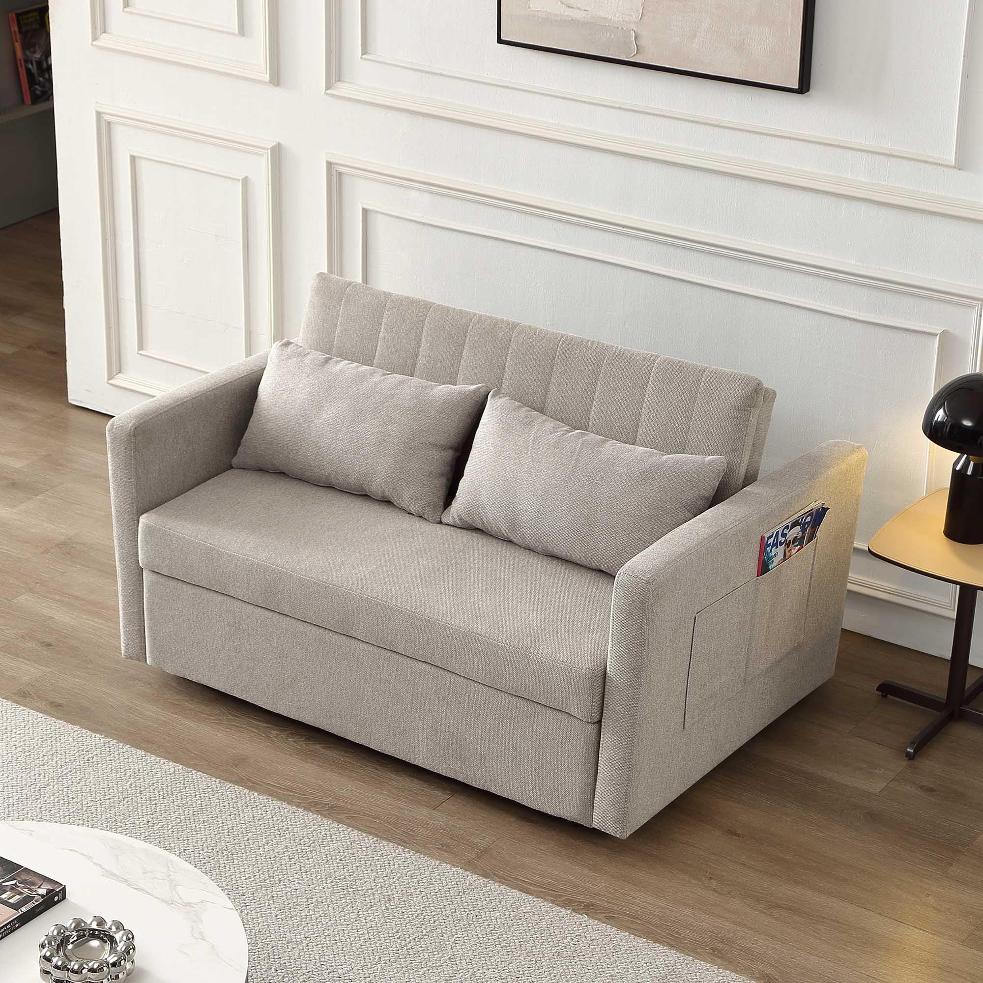 N NOORDENIYA Convertible Sleeper Sofa Bed, 3 in 1 Multifunctional Loveseat Sofa Bed, Pull Out Sleeper Couch Bed with Adjustable Backrest, Modern Sofa Bed for Home Small Space Living Room,Light Grey
