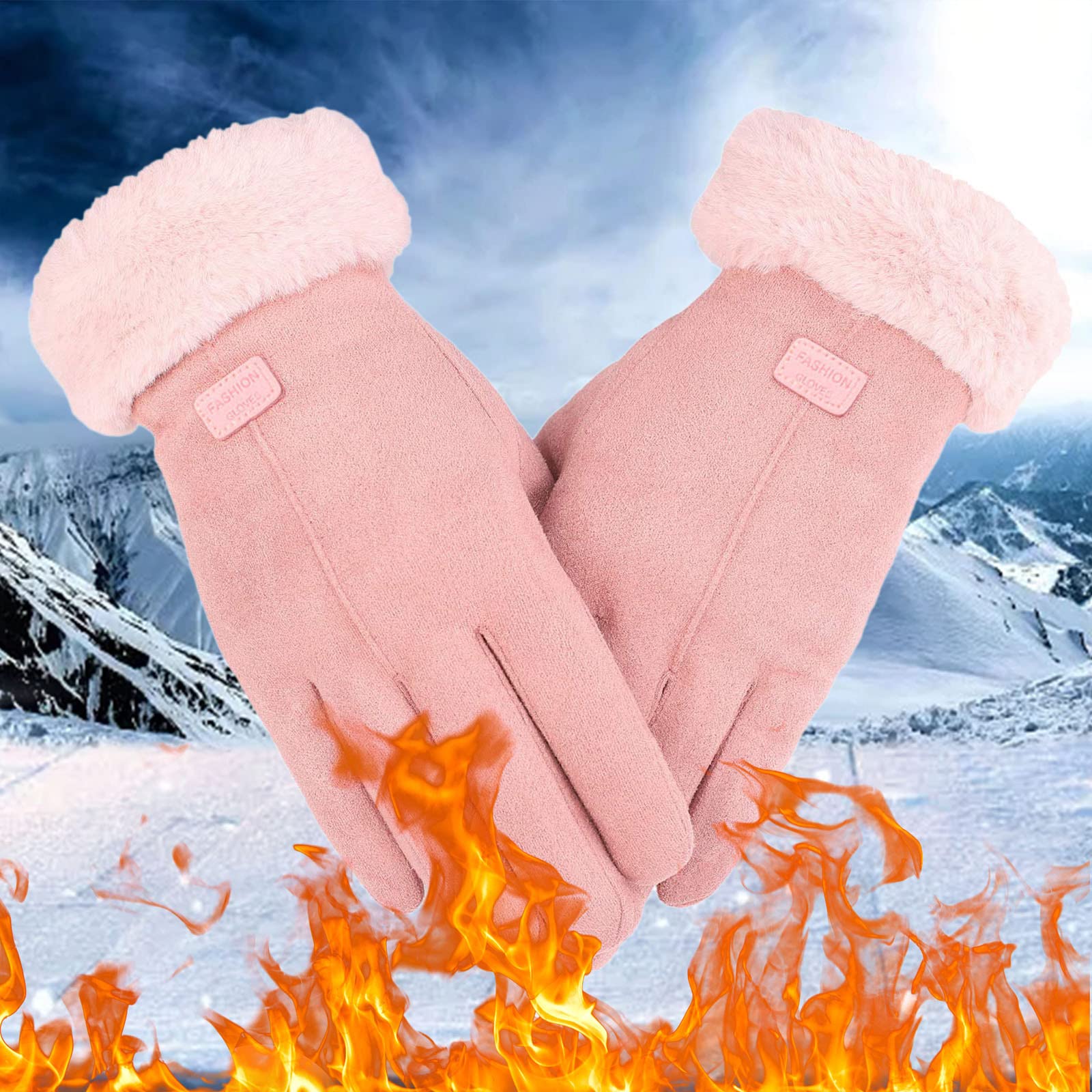 Gloves For Women Gloves Warm Thermal Cable Women Elastic Touchscreen Knit Winter For Driving Leather (Pink, One Size)