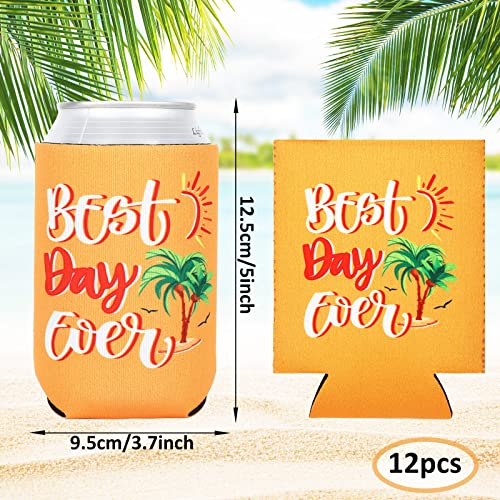 Whaline 12Pcs Summer Hawaiian Can Sleeves Reusable Cooler & Insulated Can Sleeves Beer Can Cooler Covers Collapsible Insulator Drink Sleeves for 12oz Beverage Coffee Cans Bottles, 6 Designs