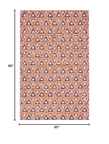 SAFAVIEH Trace Collection Area Rug - 5' x 8', Red & Navy, Handmade Wool, Ideal for High Traffic Areas in Living Room, Bedroom (TRC514Q)