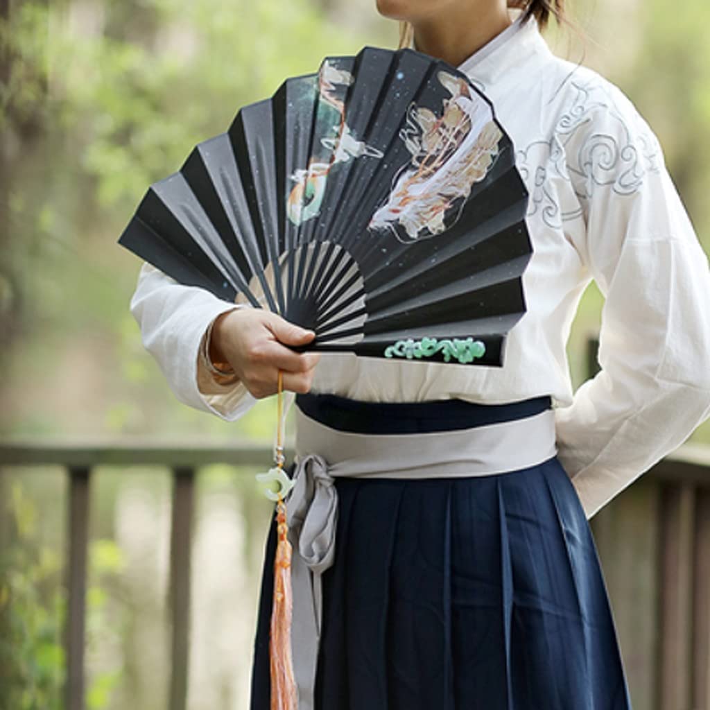 Folding Fan Hand Fan Boy Domineering Folding Fan Chinese Style Ancient Costume Retro Hanfu Accessories Hand Fan (Color : A, Size : 33CM)