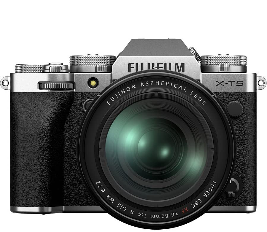 Fujifilm X-T5 Mirrorless Digital Camera with XF 16-80mm f/4 R OIS WR Lens Bundle, Includes: SanDisk 64GB Extreme PRO SDXC Memory Card, Spare Battery + More (6 Items) (Silver)