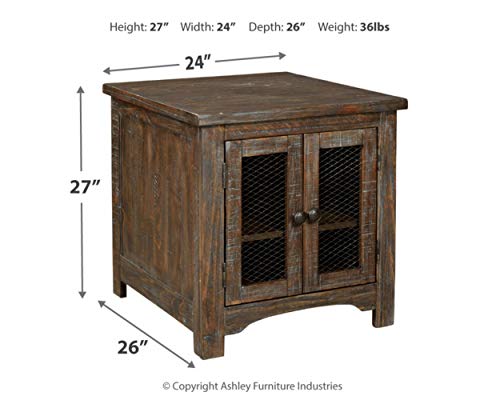 Signature Design by Ashley Danell Ridge Rustic Square End Table with Double Cabinet Doors and 1 Storage Shelf, Brown