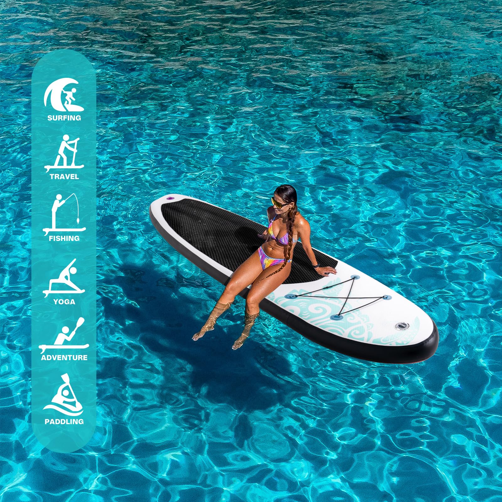 FunWater SUP Inflatable Stand Up Paddle Board Ultra-Light Inflatable Paddleboard with SUP Accessories, Fins, Adjustable Paddle, Pump, Backpack, Leash, Waterproof Phone Bag