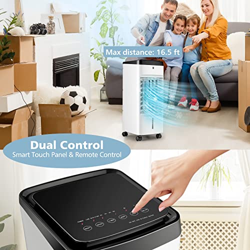 PETSITE Evaporative Air Cooler, Cold Air Cooling Fan with Remote Control, 4 Modes, 3 Speeds, 2 Ice Packs, 12H Timer, Portable Air Conditioner Windowless, Personal Swamp Cooler for Bedroom Home Dorm