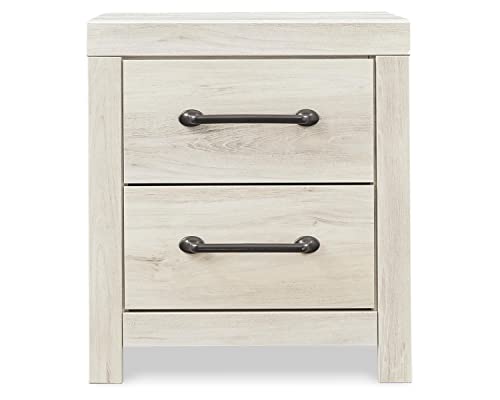 Signature Design by Ashley Cambeck Farmhouse Industrial 2 Drawer Two Drawer Nightstand with 2 Slim-Profile USB Charging Stations, Whitewash