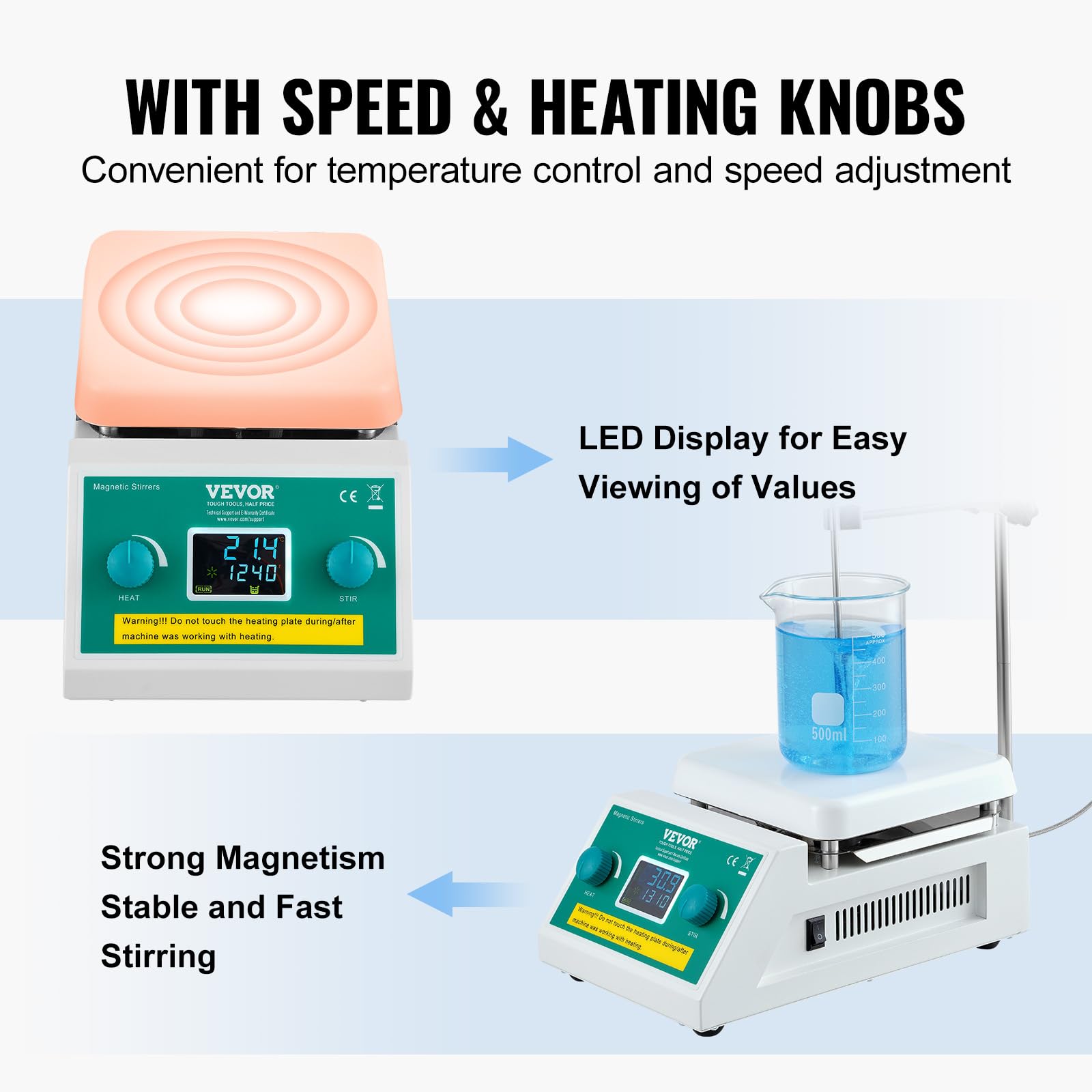 VEVOR Magnetic Stirrer Hot Plate, 5L Capacity Ceramic Coated Hotplate Lab Stirrer 200-2000RPM 608°F/320°C Max Temp Digital Magnetic Stirrer with Temp Probe Sensor and Stirring Bar