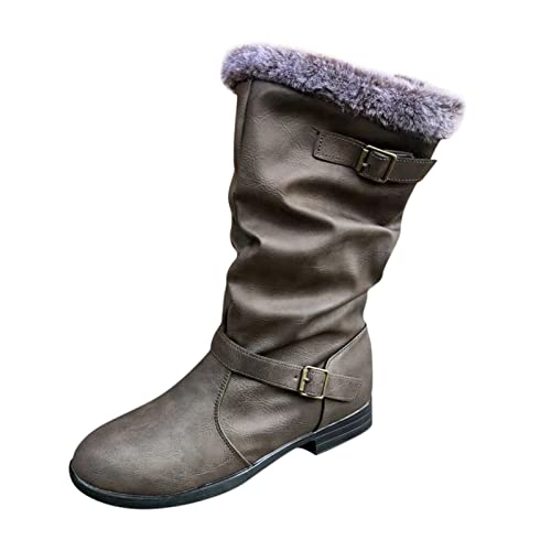 FASDNENDYS Womens Pointed Toe Knee High Boots Winter Shoes Boots Low Womens Winter Boots Wide Width Wide Calf Grey