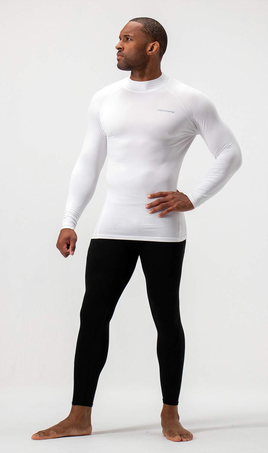 DEVOPS 2 Pack Men's Thermal Turtle Mock Neck Shirts, Compression Long Sleeve Tops (Small, Black/White)
