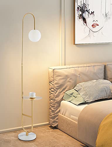 Michideco Floor Lamp with Shelf, Functional Bedside Lamp with Marble Table for Bedroom, Living Room or Office (with Mable Table)