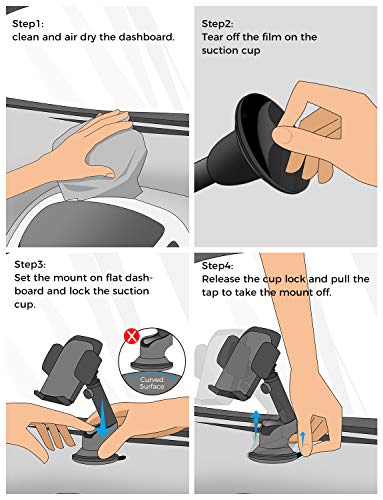 Gen-2 Dashboard Car Phone Holder, Windshield Car Phone Mount, with Strong Sticky Gel Pad for Iphone 11 Pro/ Max/ X/XS/XR/8Plus/8/7Plus/7/6Plus, Galaxy S10/9/8/7, Note9, Google, Moto, Black
