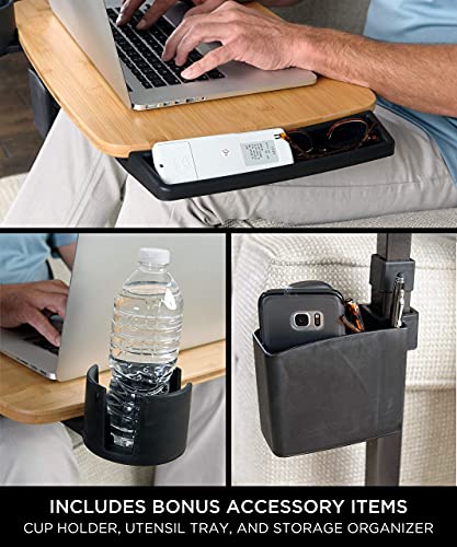 Signature Life Independence Tray Table, Bamboo Swivel TV Tray, Adjustable Laptop Table with Ergonomic Stand Assist Safety Handle, Independent Living Aid