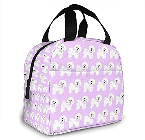 Insulated Lunch Bags Bichon Frise Dog Lilac Bows Water-Resistant Thermal Lunch Box For Work CampingTravel Picnic