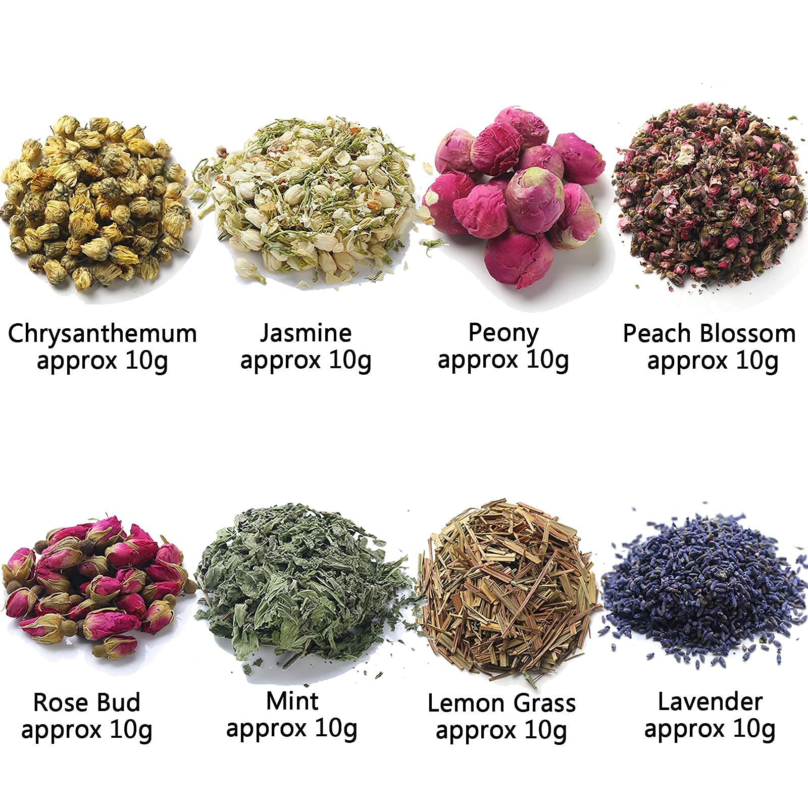 Dried Flowers and Herbs Accessories Decorations 8 Bags Set Dry Flowers Essential Supplies Rose Buds Lavender Chamomile Jasmine Scents for Flower Arrangements Crafts Bath Soap Lip Gloss Making