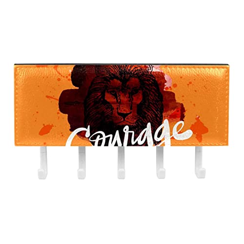 Lion Mail Holder Organizer and Key Hooks PU Front, Self Adhesive Key Rack with 5 Hooks Perfect for Entryway, Hallway,Bathroom ,Kitchen