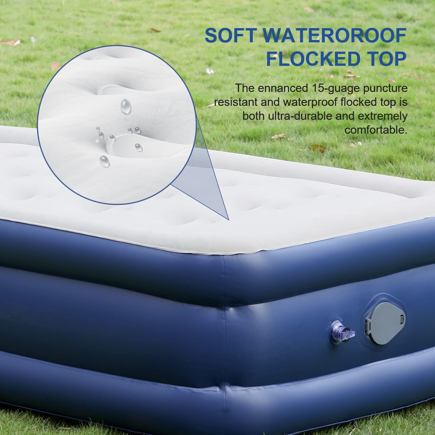DREAMPUMP Comfy Elements Queen Air Mattress with Built-in Rechargeable Detachable Air Pump, 19”Thickness Queen Size Camping AirBed Waterproof Blow Up Inflatable Air Bed for Camping, Home & Guests