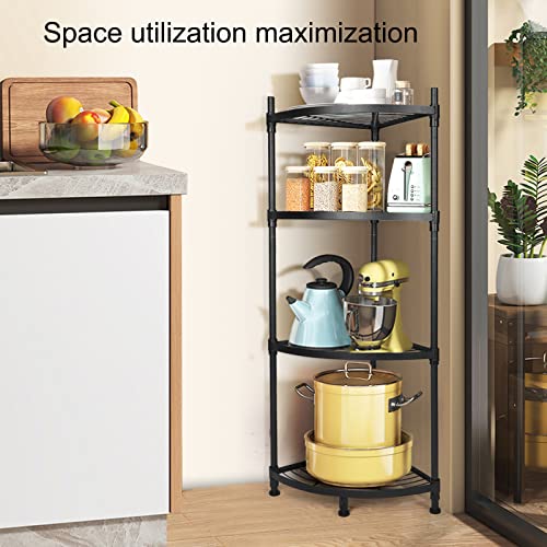 YSSOA 4 Tier Corner Display Rack Multipurpose Metal Shelving Unit, Bookcase Storage Rack Plant Stand for Living Room, Home Office, Kitchen, Small Space, 1-Pack, Bla